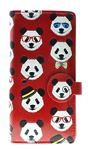 Shag Wear Panda Repeat Large Animal Wallet for Women Vegan Faux Leather Red 7"