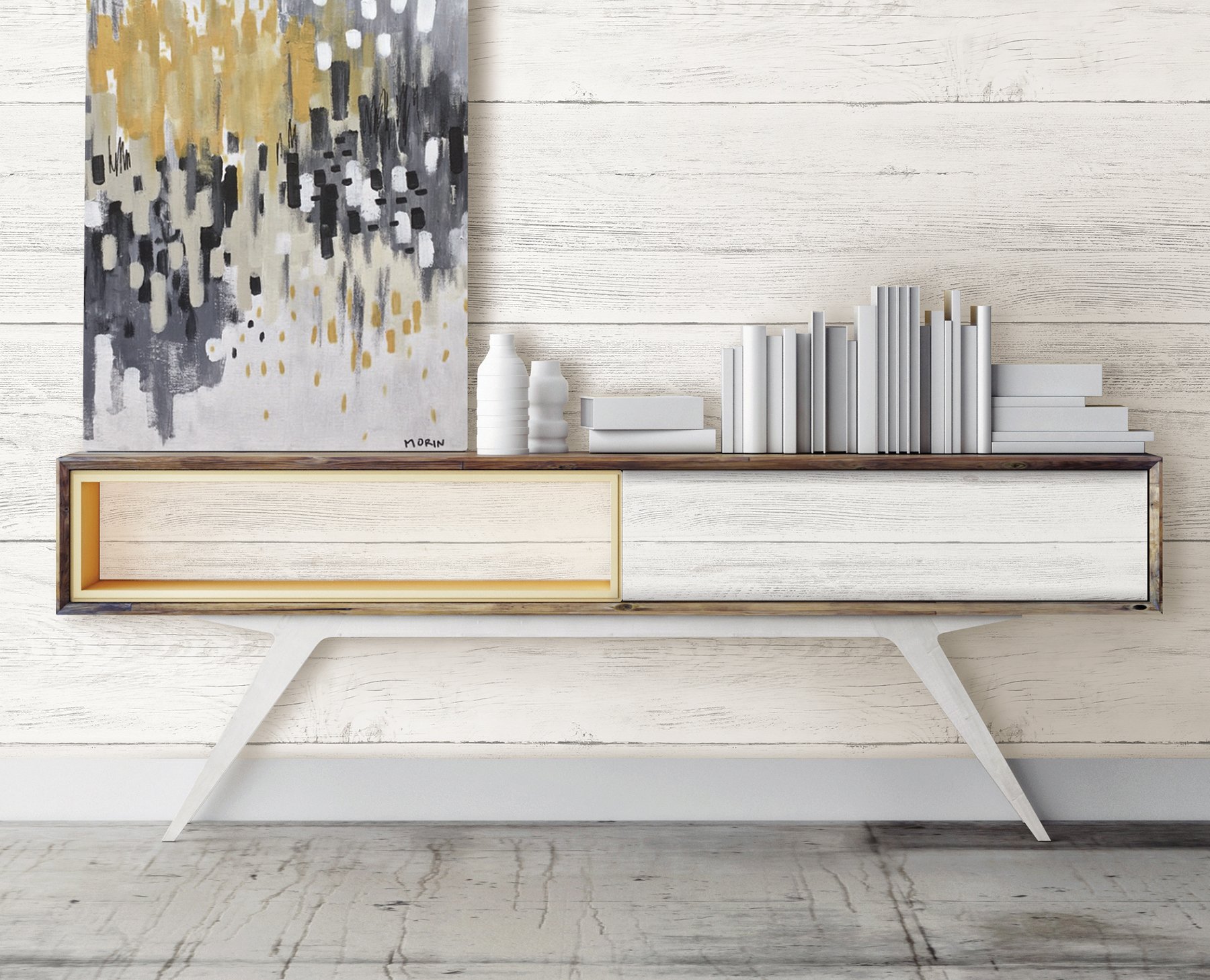 NuWallpaper NU3127 Shiplap Peel Stick Wallpaper, White & Off-White