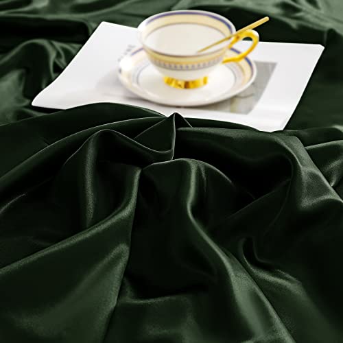 NSGZ 4 Pieces Satin Sheets Full, Silky Satin Sheet Sets with 1 Fitted Sheet, 1 Flat Sheet and 2 Pillowcases, Cooling Bed Sheet, Extra Soft Satin Fitted Sheet, Dark Green