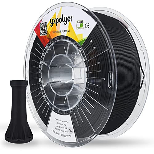 YXPOLYER PA6-CF Chopped Carbon Fiber Nylon Filament, 1.75mm Carbon Fiber Filament, 3D Filament Nylon Carbon Fiber, Lightweight high Strength Nylon Filament,1kg Spool,Black