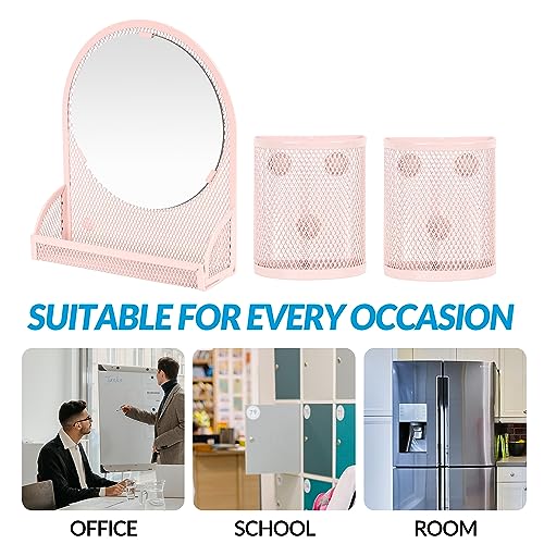 LUCYCAZ Magnetic Locker Accessories, Pink Magnetic Mirror with 2 Magnetic Pen Holder for Girls, Locker organizer for School, Home and Office. Back to School Essentials