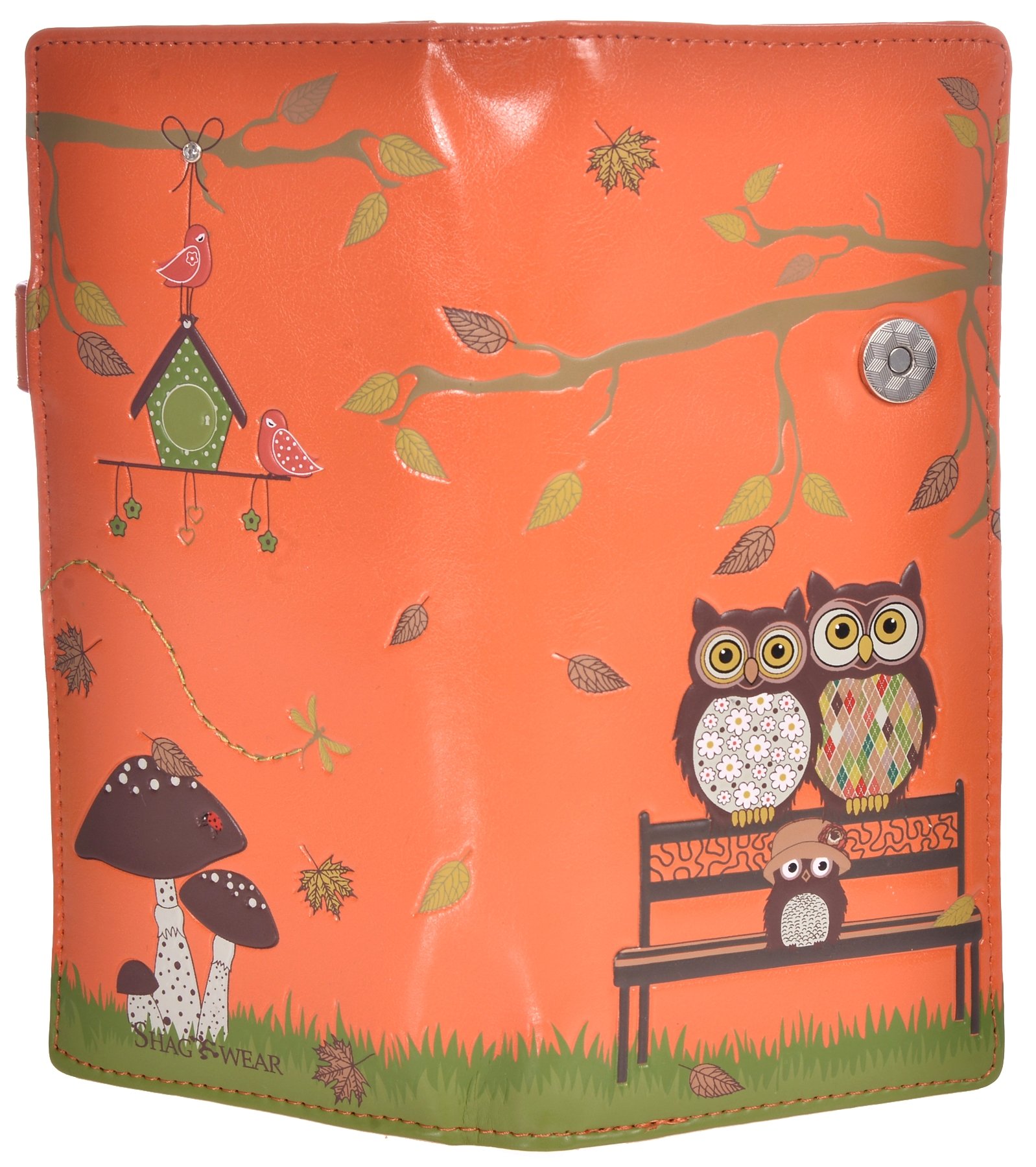 Shag Wear Women's Premium Vegan Clutch Cardholder Wallet Zipper Purse with Pretty Autumn Owl Orange