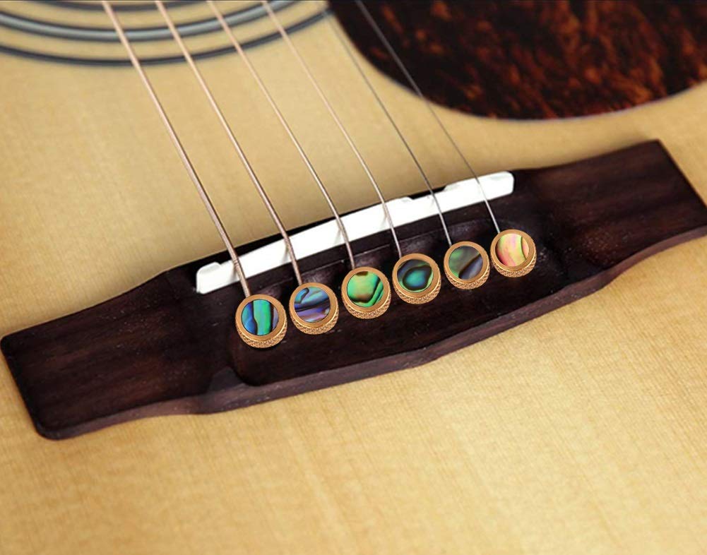 Tbest 6Pcs Guitar Bridge Pins,Brass Bridge Pins for Acoustic Guitar Bridge Pins- Endpin Inlaid Abalone Dot Acoustic Guitar Replacement Parts(Rose Gold)