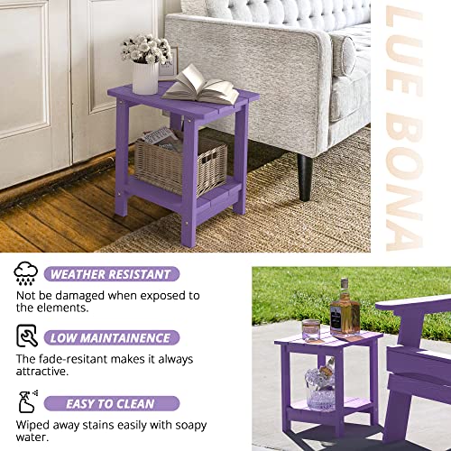 LUE BONA Adirondack Outdoor Side Table, 2-Tier Purple HDPS Patio End Table Weather Resistant, Morden Side Table for Patio, Pool, Porch