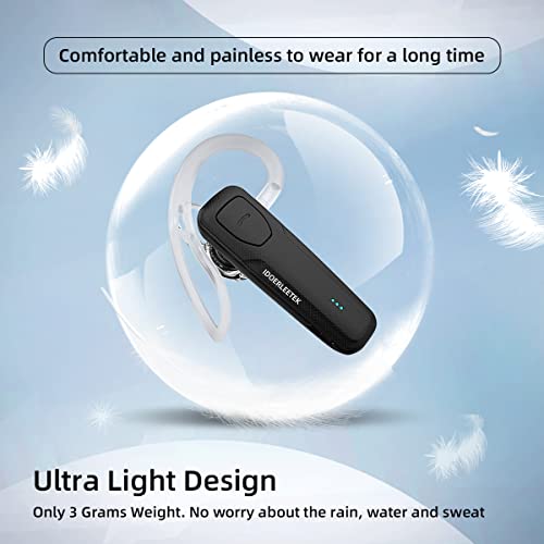 IDOERLEETEK Bluetooth Headset, S30 Bluetooth Earpiece Wireless Handsfree V5.1 Ultralight with Microphone 16 Hours Driving Headset Compatible with iPhone Android Cell Phone Laptop Tablets - Black