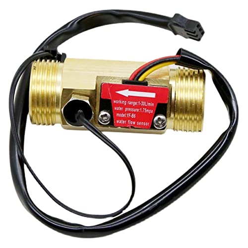 JAERB 1/2" 3/4" Water Flow Sensor Brass External Thread1.75MPa Sensor Pulse Turbine Flowmeter DC5~18V with Temperature Detection (Size : 3/4")