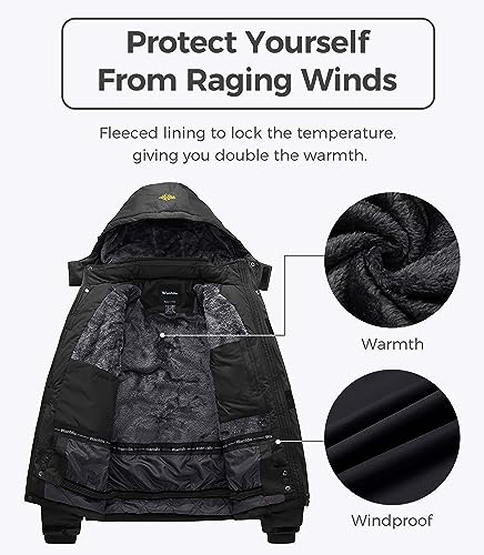 Wantdo Men's Waterproof Mountain Jacket Fleece Windproof Ski Jacket US XL Black XL
