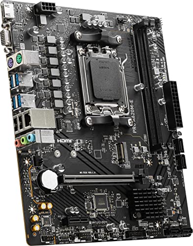 MSI PRO A620M-E ProSeries Motherboard (AMD AM5, DDR5, PCIe 4.0, SATA 6Gb/s, M.2, USB 3.2 Gen 1, Gbps LAN, DVI/HDMI, mATX)