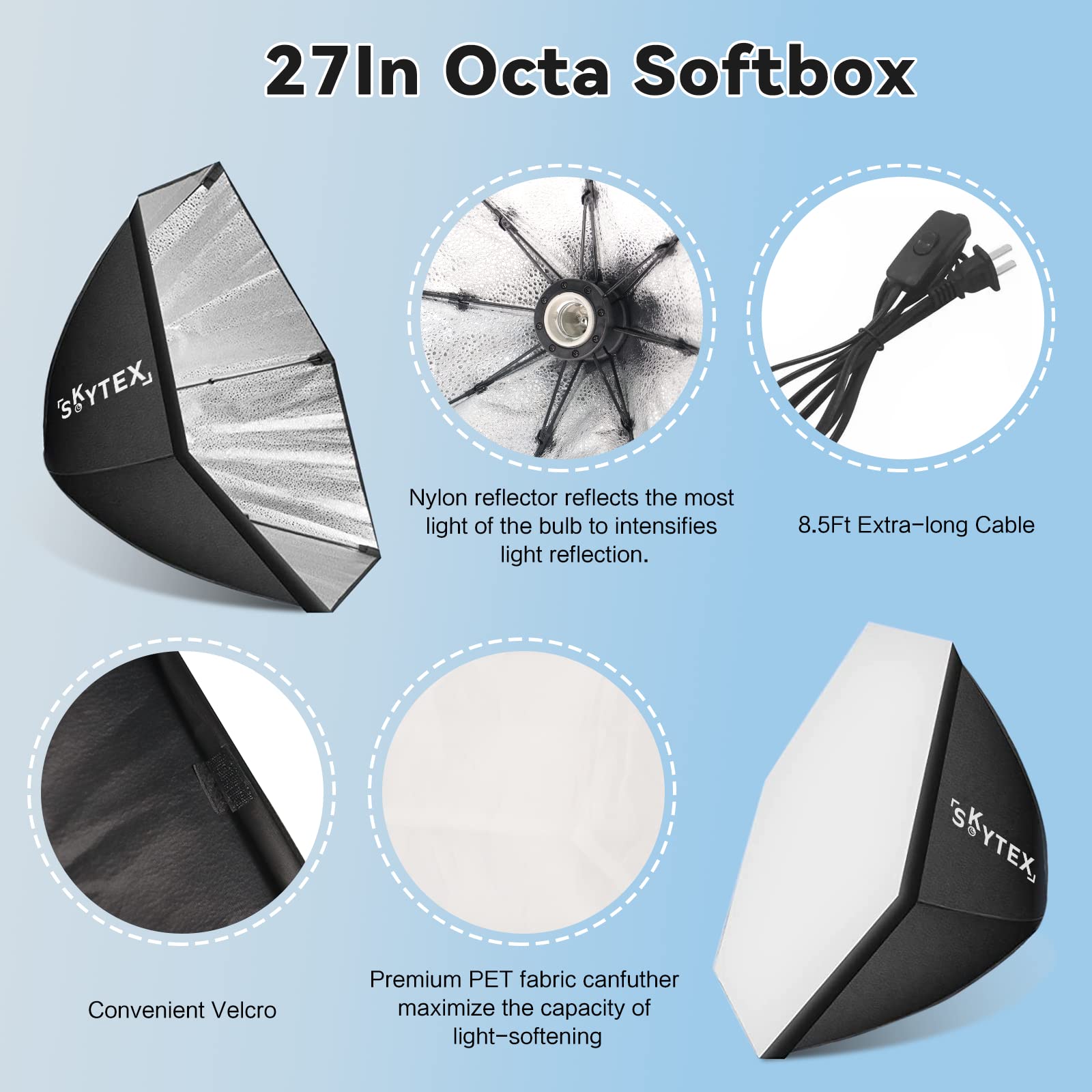 Skytex Softbox Lighting Kit(1Pack), Continuous Photography Lighting Kit with 20x28in Soft Box 2x135W 5500K E27 Bulb, Photo Studio Lights Equipment for Camera Shooting, Video Recording