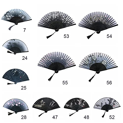 Floral Folding Hand Fans Chinese Style Bamboo Folding Fan Vintage Pattern Hand Fan Handheld Fabric Folding Fan with Tassel for Women Wedding Party(52)