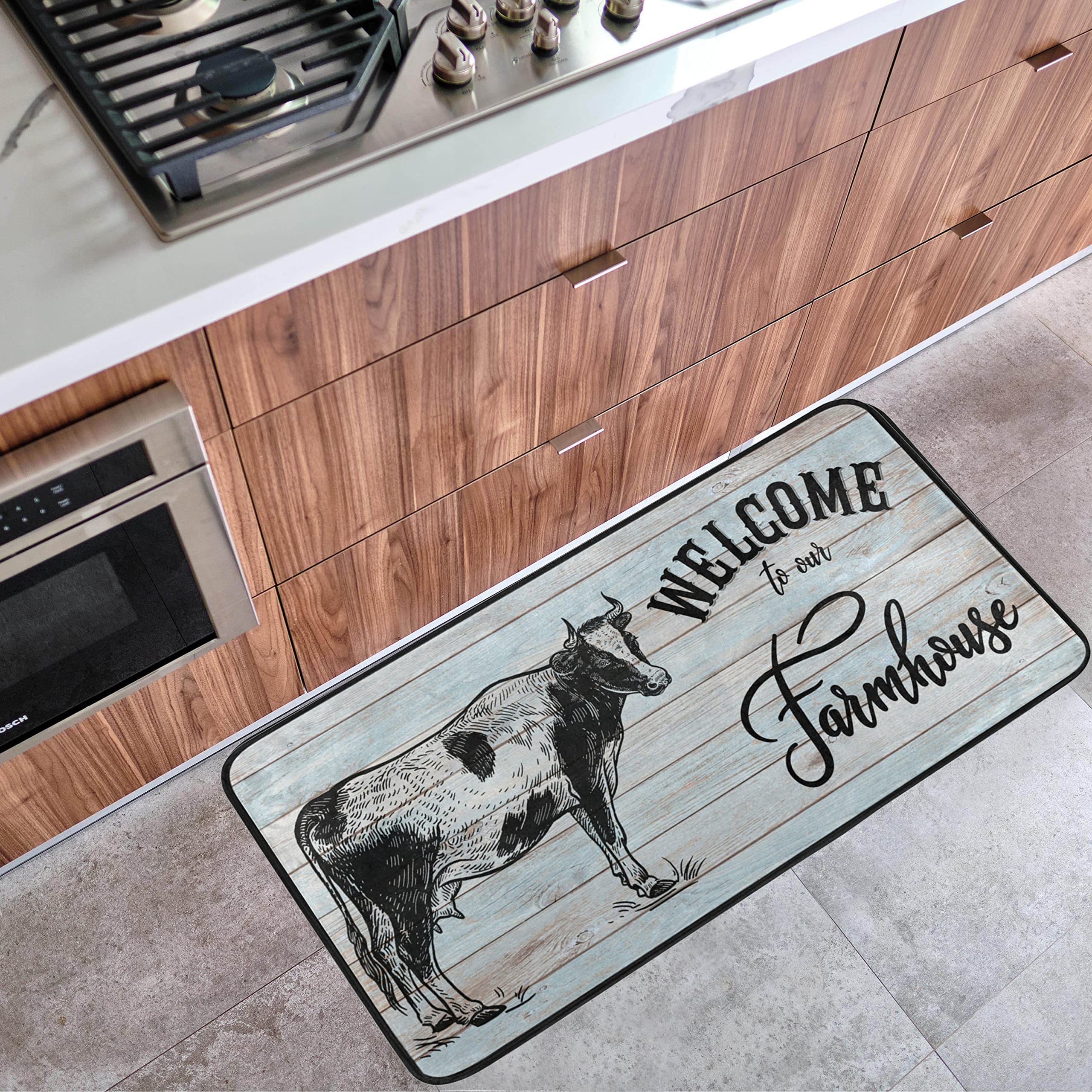 Farmhouse Cow Kitchen Rugs Anti Fatigue Kitchen Mats Non Skid Washable Bath Rug Runner Carpet Floor Sink Mat for Home Decor 39 x 20 Inch Welcome to Our Farm