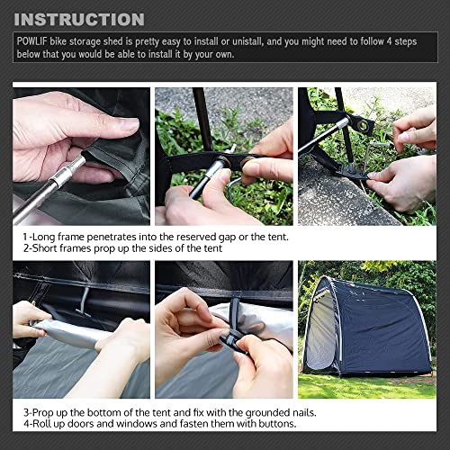 POWLIF Bike Tent for 4 or 5 Bikes, Bike Storage Shed with Heavy Duty Oxford Fabric (BLK-4)