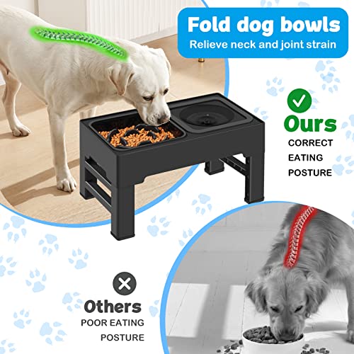 ikuso 2-in-1 Elevated Slow Feeder Dog Bowls 4 Height Adjustable Raised Dog Bowls with No Spill Water Bowl and Non-Skid Silicone Mat Non-Toxic Slow,Mess Proof,Non-Tip,Protect Dog Spine