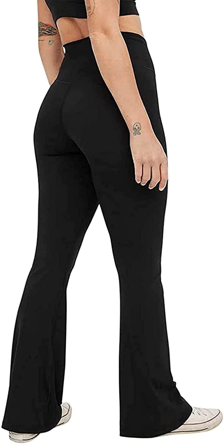 Flare Leggings Women's Casual Bootleg Yoga Pants V Crossover High Waisted Flare Workout Pants Leggings Black