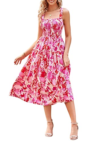 ZAFUL Women's Summer Maxi Dress Boho Floral Casual Ruffle Smocked Halter Backless Knot Long Flowy Beach Sun Dress