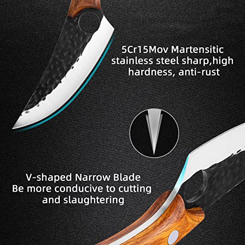 Hand-Forged Boning knife with Sheath, Pocket Knife Sharpener with Gift Box Martensitic Stainless Meat Cleaver Butcher Knives Chef knife Vegetable Knife Asian Knife