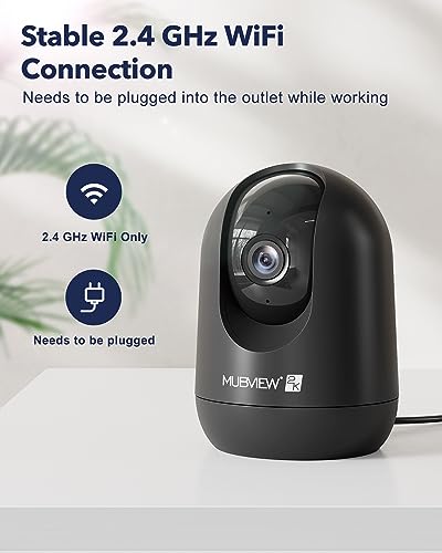 MUBVIEW Cameras for Home Security, Indoor Security Camera, 2.4G WiFi Wired Camera Ideal for Dog/Elder/Baby, Motion Tracking, Two-Way Audio, Pan Tilt, 24/7, 2K Night Vision PK320B-D