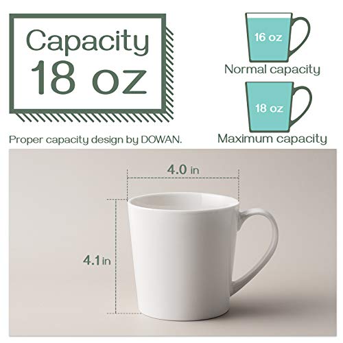 DOWAN Large Coffee Mugs Set, 18 OZ White Coffee Mug Set of 6, Ceramic Mugs with Large Handle for Coffee Tea Cocoa, Dishwasher Safe, Chip-free, DIY Paint, Ideal Gift for Morning, Party