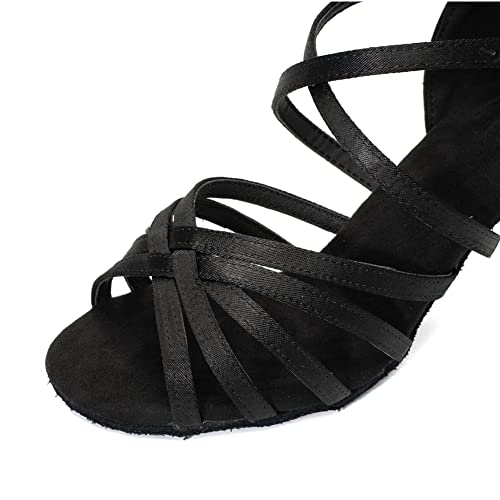 DKZSYIM Women's Satin Latin Dance Shoes Professional Ballroom Salsa Practice Performance Dancing Shoes,2324-Black-7.5,US 7