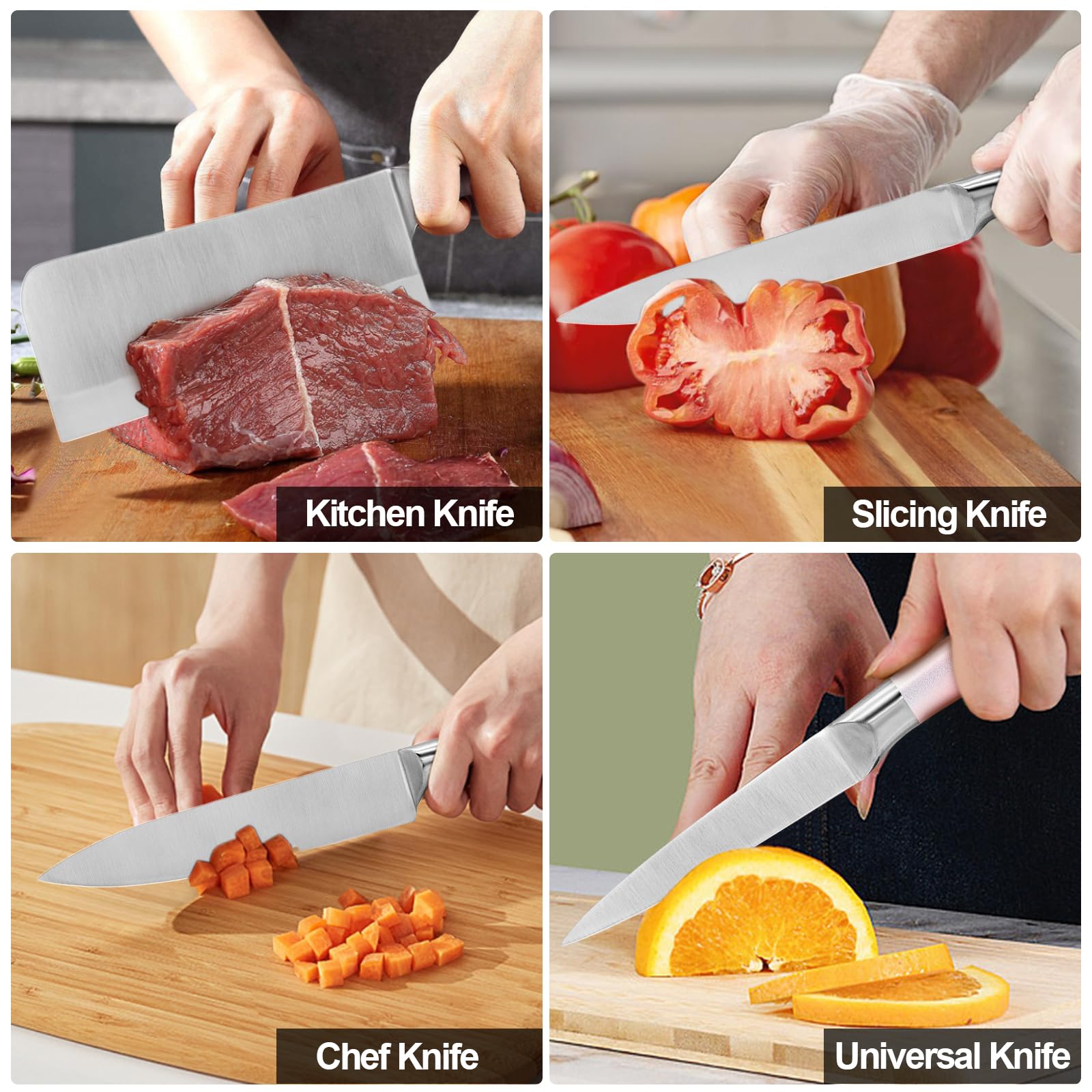 Kitchen Knife Set, 9-Piece Red Knives Set for Kitchen, Non Stick Sharp Stainless Steel Chef Knife Set with Block Sharpener, Ideal for Kitchen Decor (Red)
