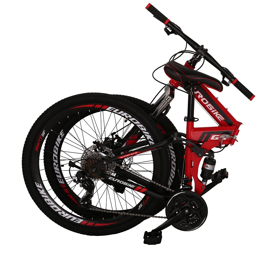 EUROBIKE 26 Inch Mountain Bike Folding Bicycle 21 Speed 3 Colors (red)