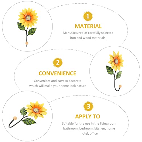 YARNOW Wall Hooks Wall Mounted Art Flower Hook Vintage Metal Sunflower Hooks Keys Aprons Kitchen Wall Hangers for Hanging Coat Hat Key Towel Vintage Hanger Yellow