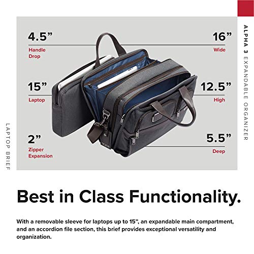 TUMI Alpha 3 Expandable Organizer Laptop Briefcase - 15-Inch Computer Bag for Men and Women - Anthracite
