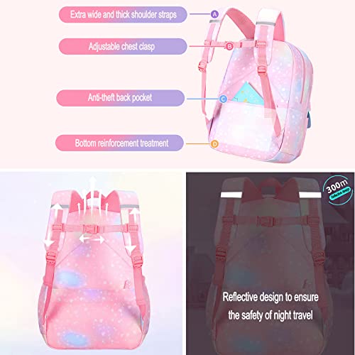 Jcobvig Kawaii Backpack For Girls Kids,Cute Student School Backpack With Pen Bag,Pink Aesthetic Starry Rainbow Laptop Travel Bag (Pink Medium 16.5in