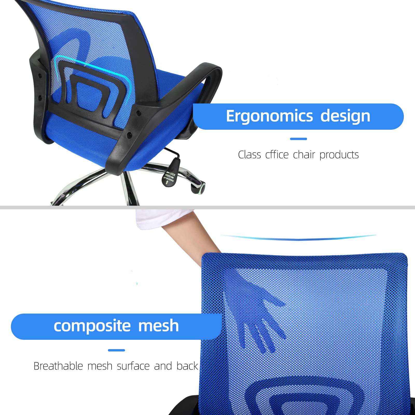 InfiniPower Task Mesh Computer Wheels and Arms and Lumbar Support Study Chair for Students Teens Men Women for Dorm Home Office, Blue