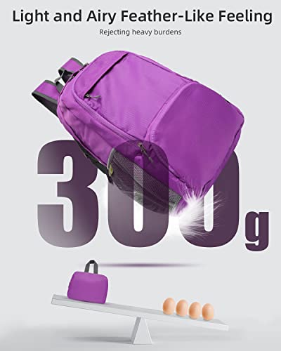 MULISOFT 30L Foldable Hiking Backpack, Lightweight Camping Backpack for Outdoor, Travel, Water-Resistant day backpack for Men & Women, Multifunctional Daypack with 8 Compartments, Purple