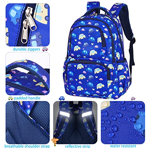 Unineovo Backpack for Boys, Car Backpack,Lunch Box Schoolbag for Kids, Kids Boys Water Resistant Laptop Backpack,Lightweight Bookbag with Pencil Case,3 Pcs Set Nylon Side Pocket Backpack for School