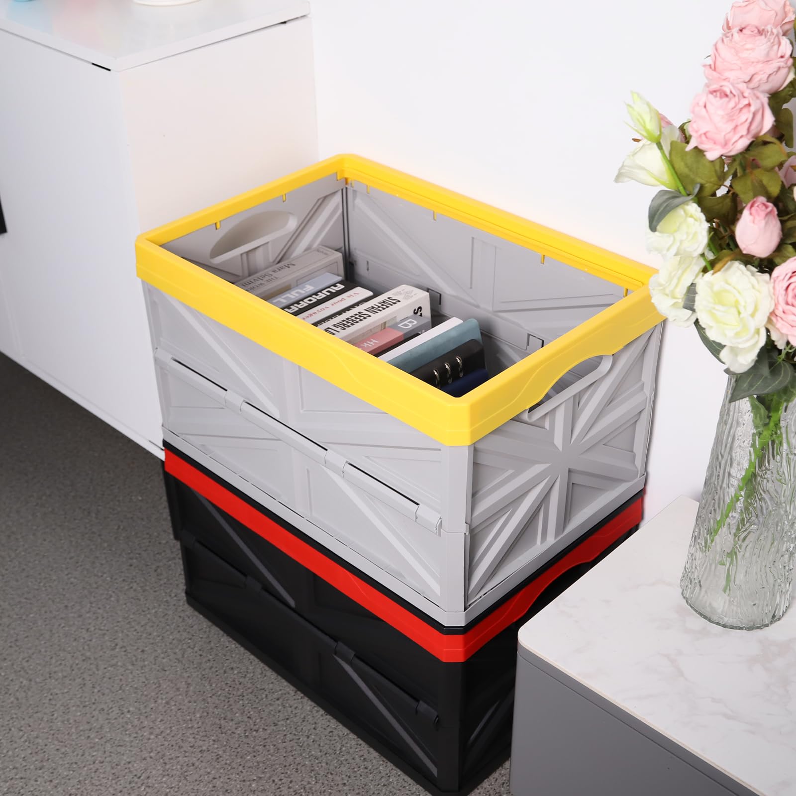 MIOKIL 55L/ Collapsible Storage Bin Durable Plastic Folding Storage Crate Plastic Tote Storage Box Container for Clothes Books,Snack, Fruits Grocery Storage Bin-Grey