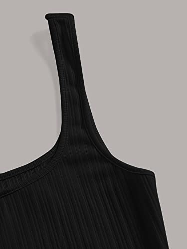 Verdusa Women's Casual Sleeveless Square Neck High Waist Rib Knit Tank Long Dress Black L