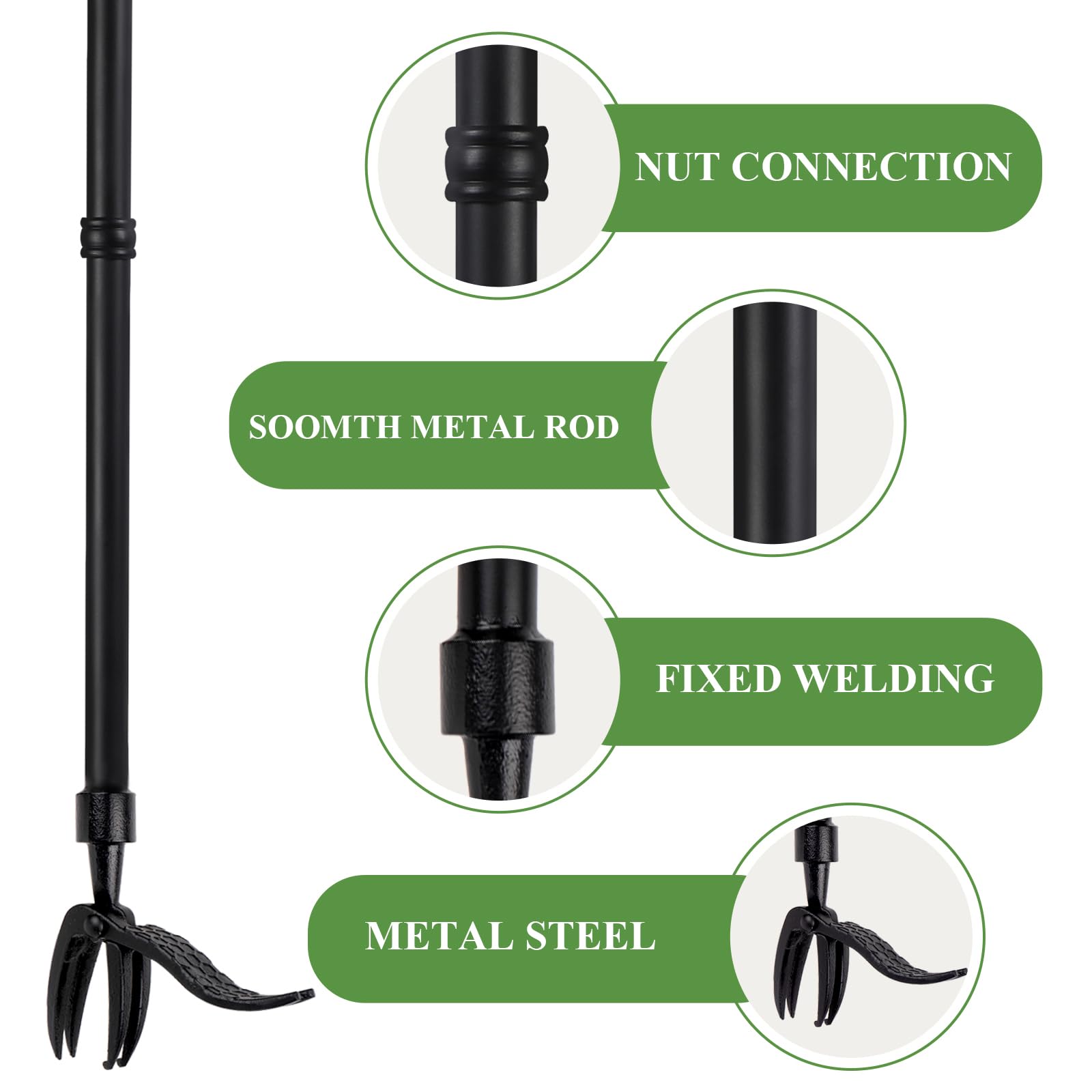 DMDMBSR Weed Puller Tool, Stand Up Weed Puller Long Handle Removable Steel Tube and Non-Slip 4 Claw Steel Head Design, Manual Weeders Easily Remove Dandelion Root Tool Gardening Patio Yard(47 in)