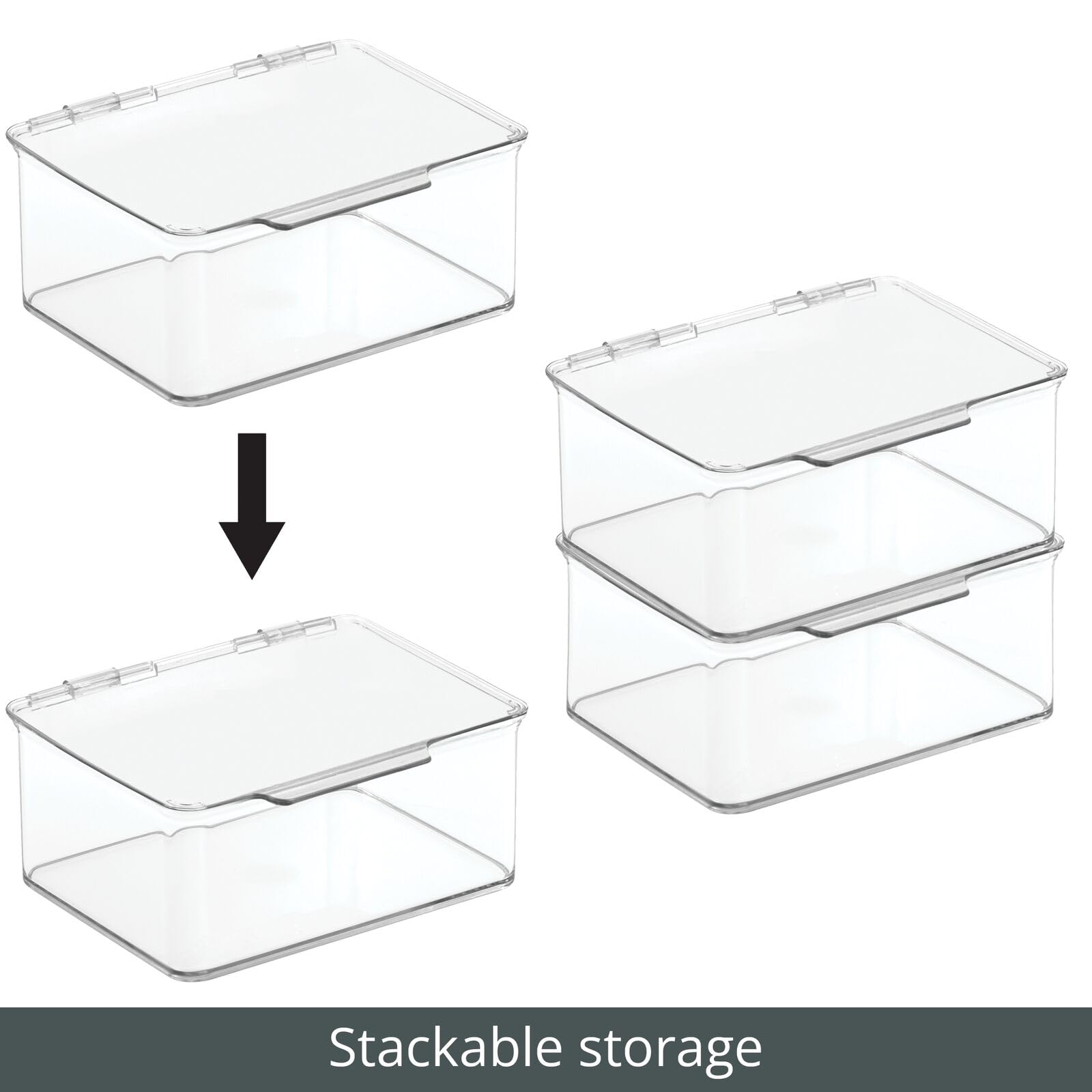 mDesign Plastic Playroom/Gaming Storage Organizer Box Containers, Hinged Lid for Shelves or Cubby, Holds Small Toys, Building Blocks, Puzzles, Markers, Lumiere Collection, Clear