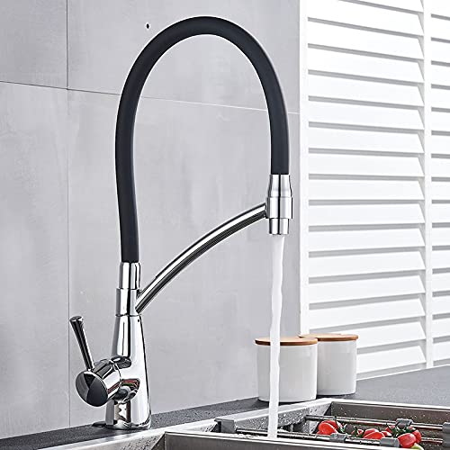 Kitchen Tap with Hose Kitchen Mixer Faucet 360° Pull Down Kitchen Faucet, Chrome with Black Free Rotation One Modes Kitchen Tap, Hot Cold Mixer Crane Bath Sink Tap Faucets Kitchen