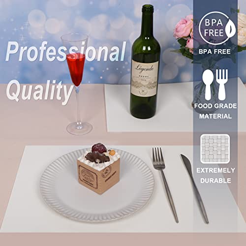 YeaBerr Placemats, Waterproof Placemats Set of 4 for Dining Table Washable Woven Vinyl Non-Slip Table mats Heat-Resistant Wipeable PP Place Mats for Indoor & Outdoor, Easy to Clean, White