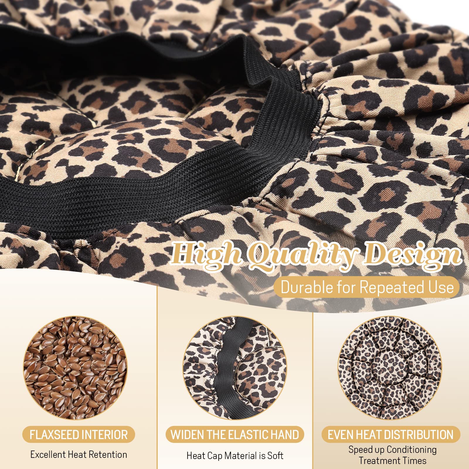 Flaxseed Deep Conditioning Heat Cap - Boloye Cordless 100% Safe Microwave Hot Cap for Natural Curly Textured Hair Care, Drying, Styling, Curling, Universal size (10 PCS One-time shower cap) (Leopard)