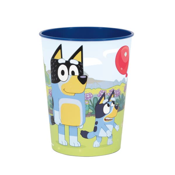 Unique Bluey Birthday Party Supplies Bundle Pack includes 12 Reusable Plastic Cups and 1 Esave Dinosaur Sticker Sheet