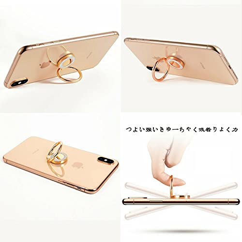 MuZiFei Glitter Bling Bling Phone Ring Holder,2-Pack Heart Crystal Diamond Rhinestone Sparkle Universal 360° Rotation Cell Phone Stent Holder Grip Kickstand for Almost All Phones/Cases(Gold)