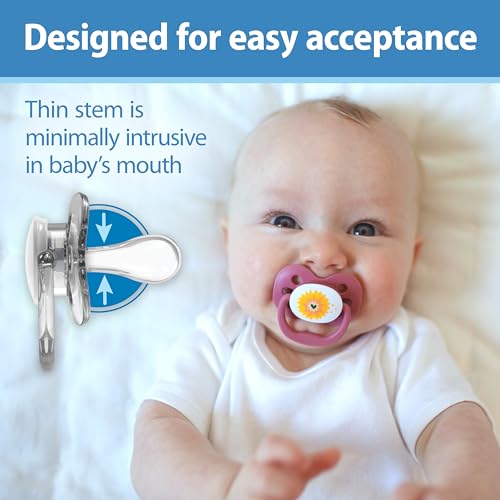 Dr. Brown's Advantage Baby Pacifier, Fully Symmetrical Soother with Soft Silicone Bulb, 0-6m, BPA Free, Lavender Love, 2 Pack (Style May Vary)