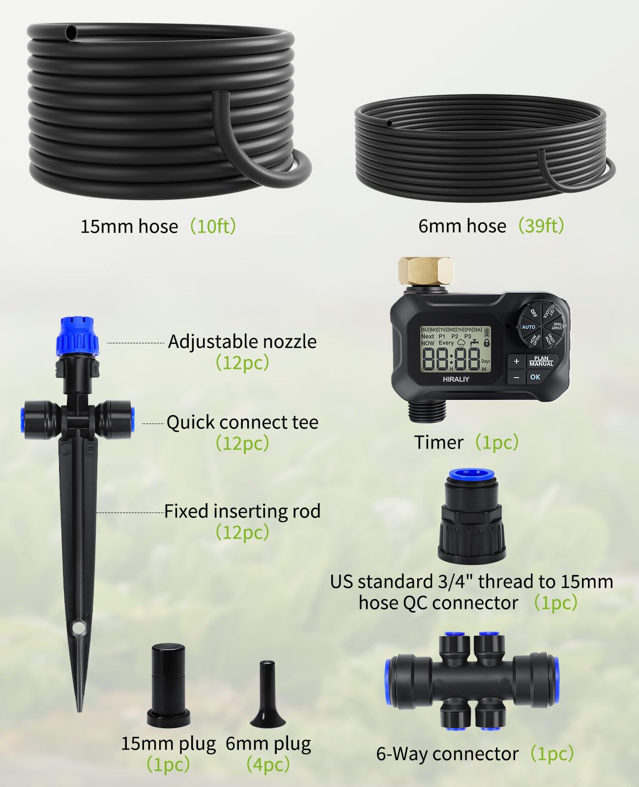 HIRALIY 49FT Automatic Drip Irrigation Kits with Garden Timer, Garden Watering System for Patio Lawn, Quick Connector Design Garden Irrigation System Kit with Easy Programmable Water Timer