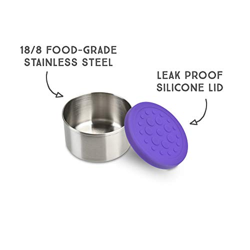 LunchBots 2.5 oz Leak Proof Snack and Side Dish Containers - Spill Proof in Bags and Bento Boxes - Food-Grade Stainless Steel With Silicone Lids - Set of 2 (Purple)