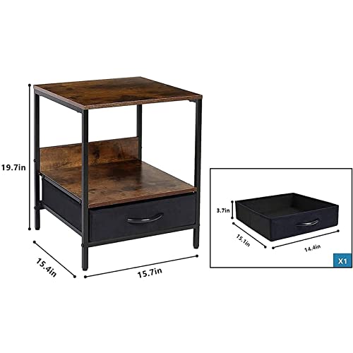 HIGOH Bedside Table Nightstand with Fabric DrawerBedside Furniture End Table Dresser for Bedroom Living Room Sofa Couch, Hall, Easy Assembly