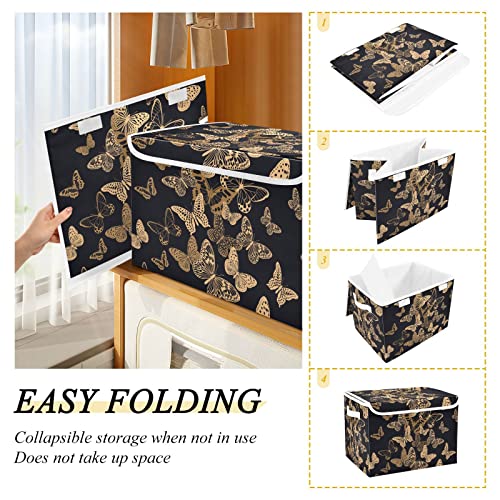 innewgogo Butterflies Storage Bins with Lids for Organizing Cube Cubby with Handles Oxford Cloth Storage Cube Box for Study Room