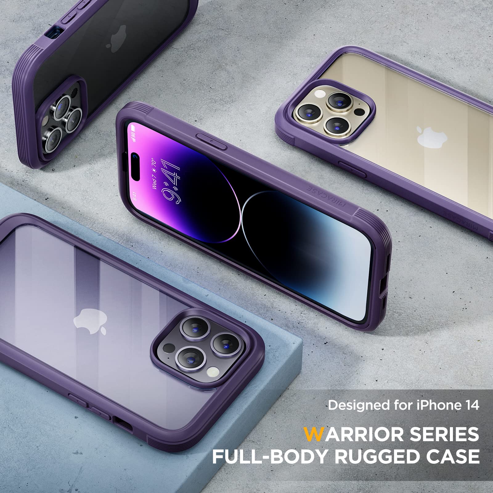 Miracase Glass Series Designed for iPhone 14 Pro Max Case 6.7 Inch, 2023 Upgrade Full-Body Bumper Case with Built-in 9H Tempered Glass Screen Protector with Camera Lens Protector, Noble Purple