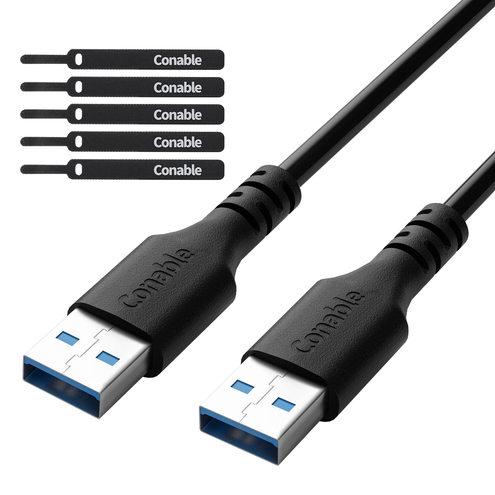 Short USB to USB Cable 2 Feet, USB 3.0 Male to Male Cord, Type A 5Gbps Data Transfer Cable for Hard Drive, Laptop, DVD Player, USB 3.0 Hub, Monitor, Camera, Set Up Box with 5 pcs Cable Ties- 2 ft