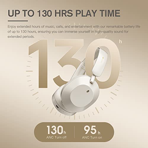 iKF Solo Hybrid Active Noise Cancelling Wireless Wired Headphones,130H Playtime,6EQ Sound Modes with Microphone, Foldable Lightweight Bluetooth V5.3 for Travel/Office/PC(Offwhite)