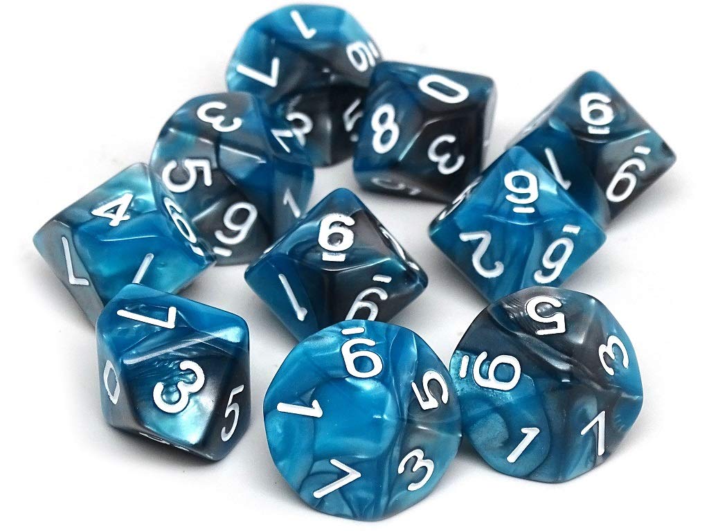 Ten Count Teal and Grey Granite D10 Collection - 10 Count Pack of Matching Numbered 10 Sided Dice - Perfect for Tabletop War Games, RPGs, and Educational Use