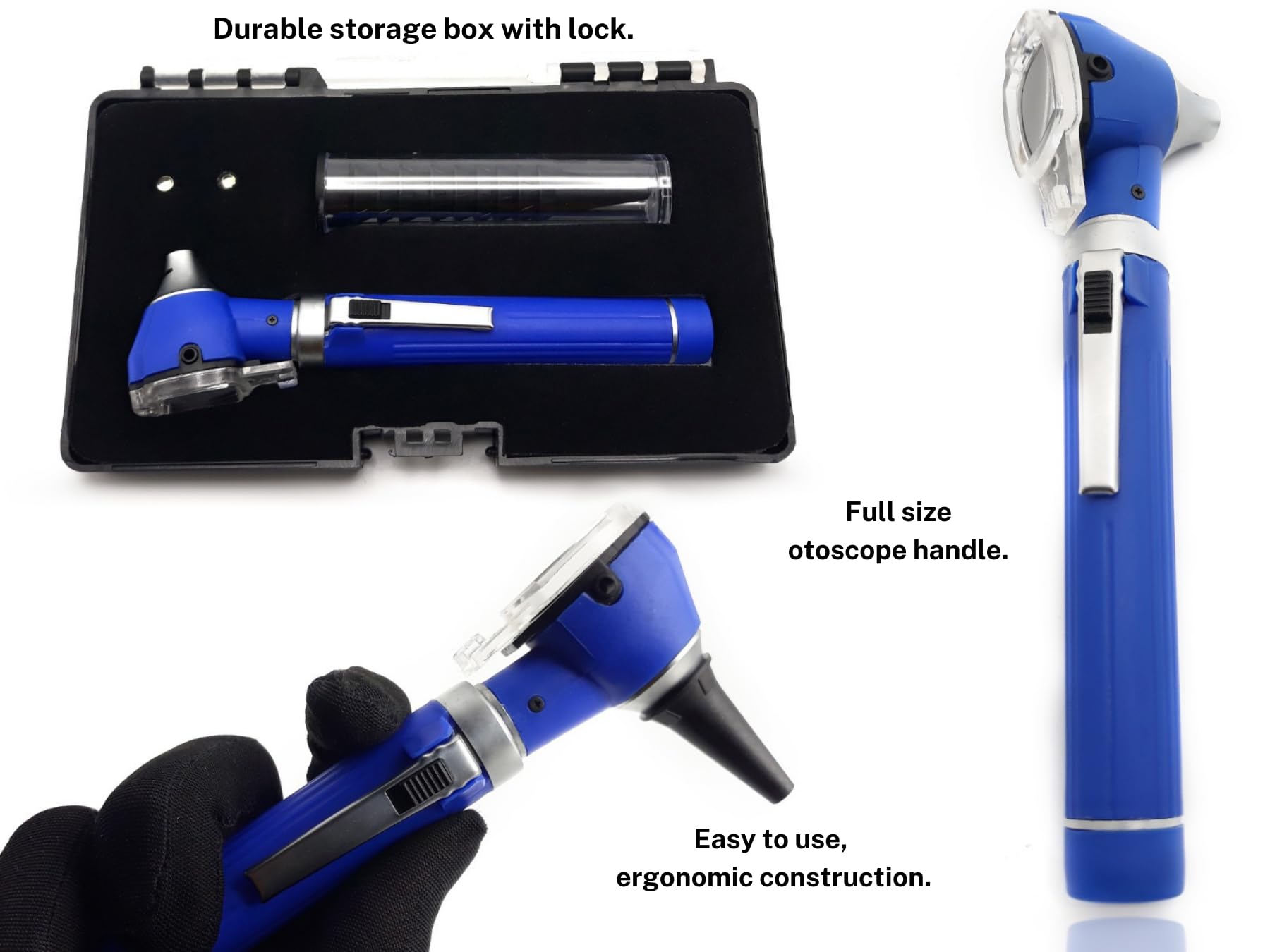 MEDCASE Brilliance Otoscope - Professional Ear Scope with LED Light and Speculum for Ear Examination and Diagnosis - Ideal for Professional and Home Use - Blue